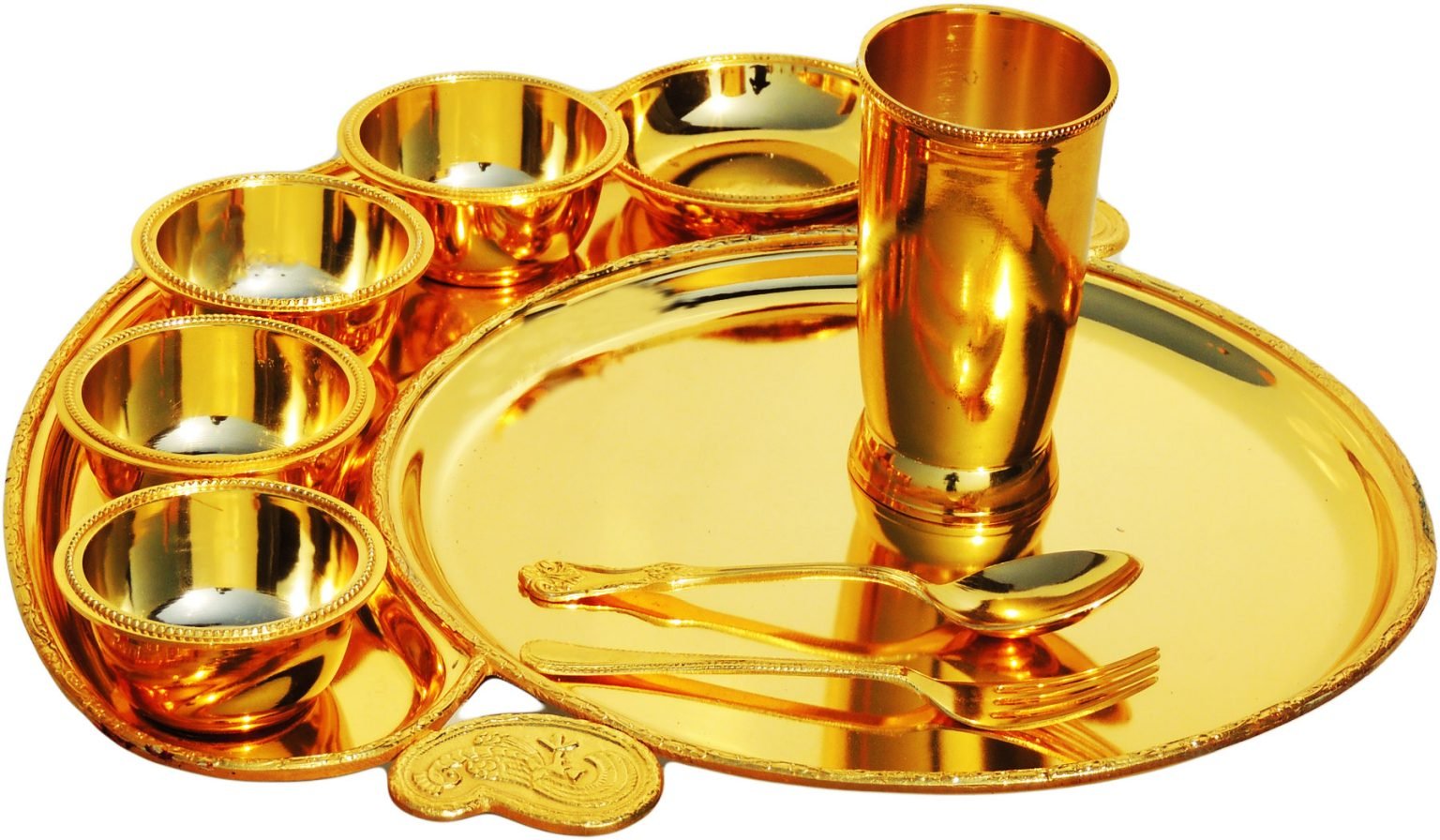 Brass THALI Dinner Set Jumbo|16 INCHES THAL | 8 Pieces