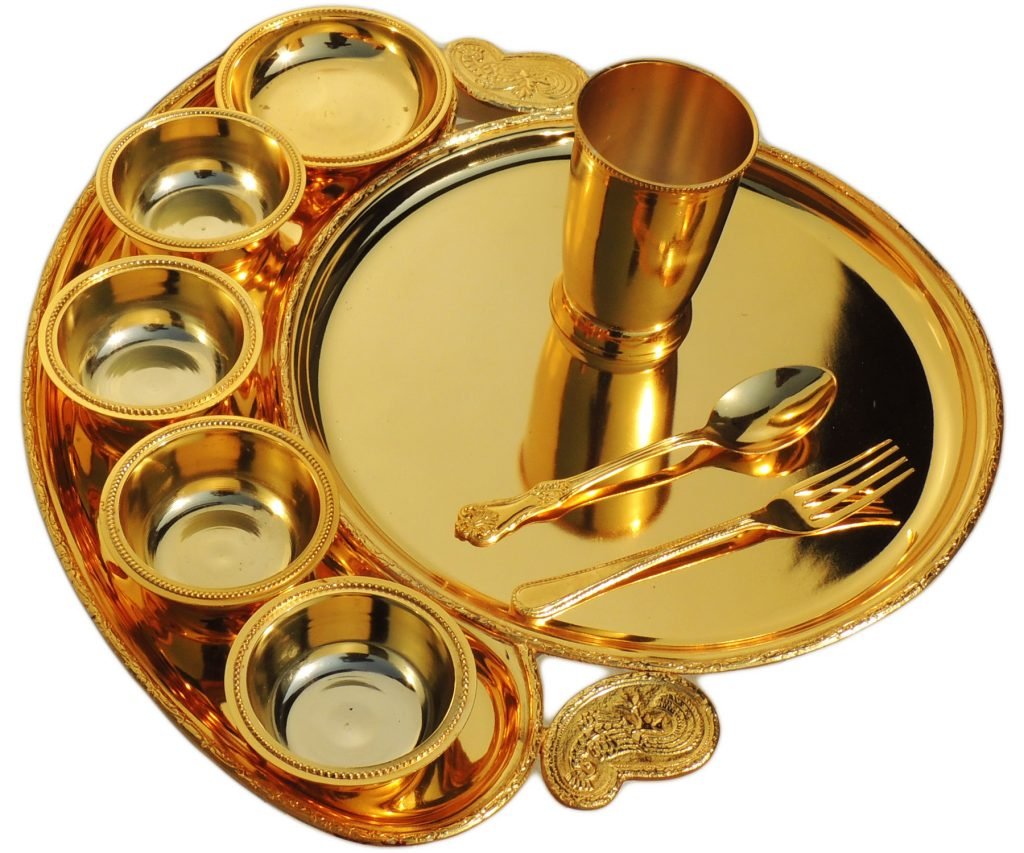 Brass THALI Dinner Set Jumbo|16 INCHES THAL | 8 Pieces