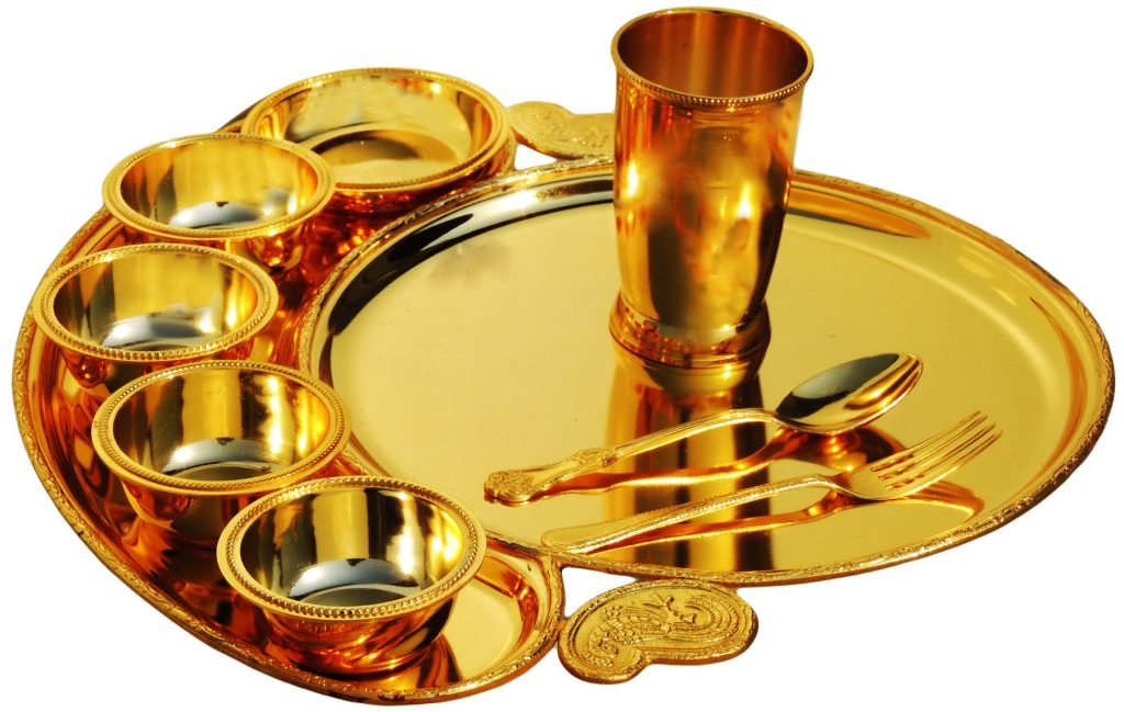 Brass THALI Dinner Set Jumbo|16 INCHES THAL | 8 Pieces