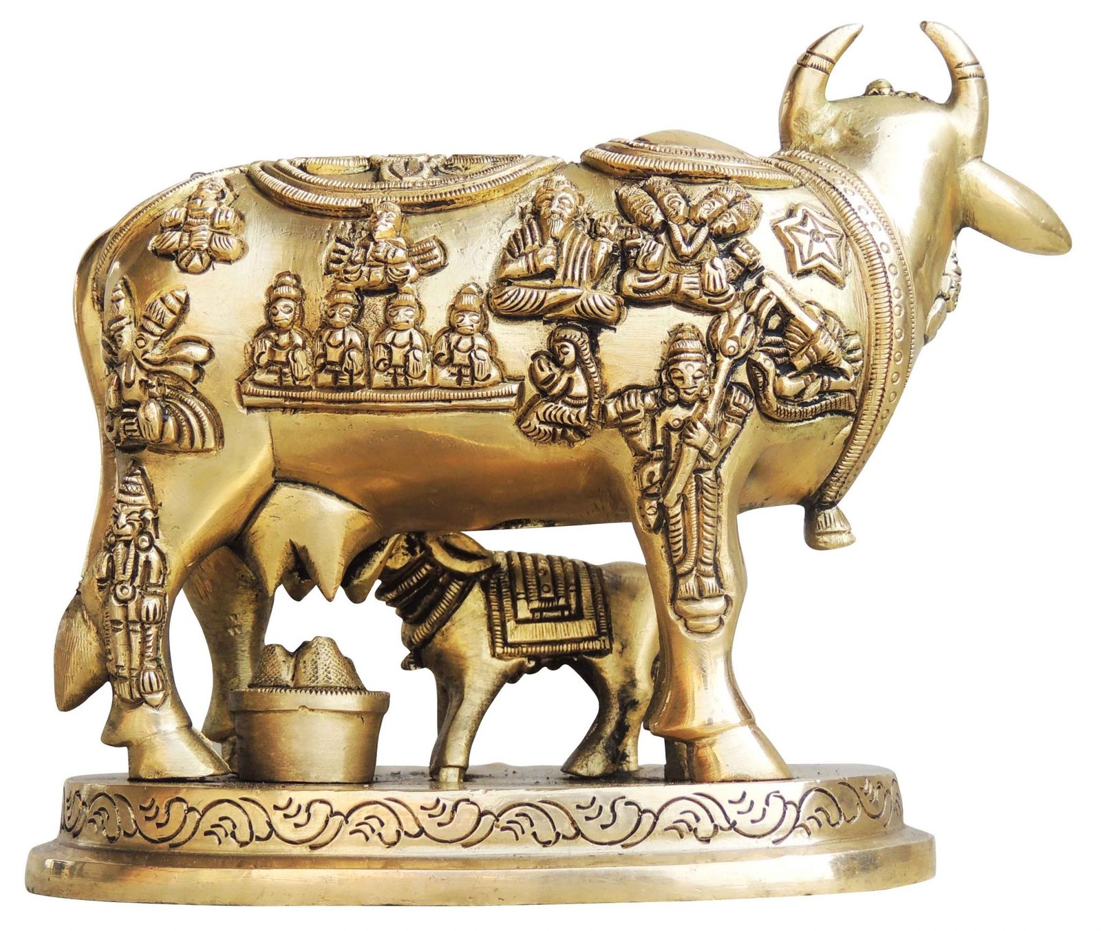 Brass Cow With Calf Gae Bachhda -- shrigramorganics