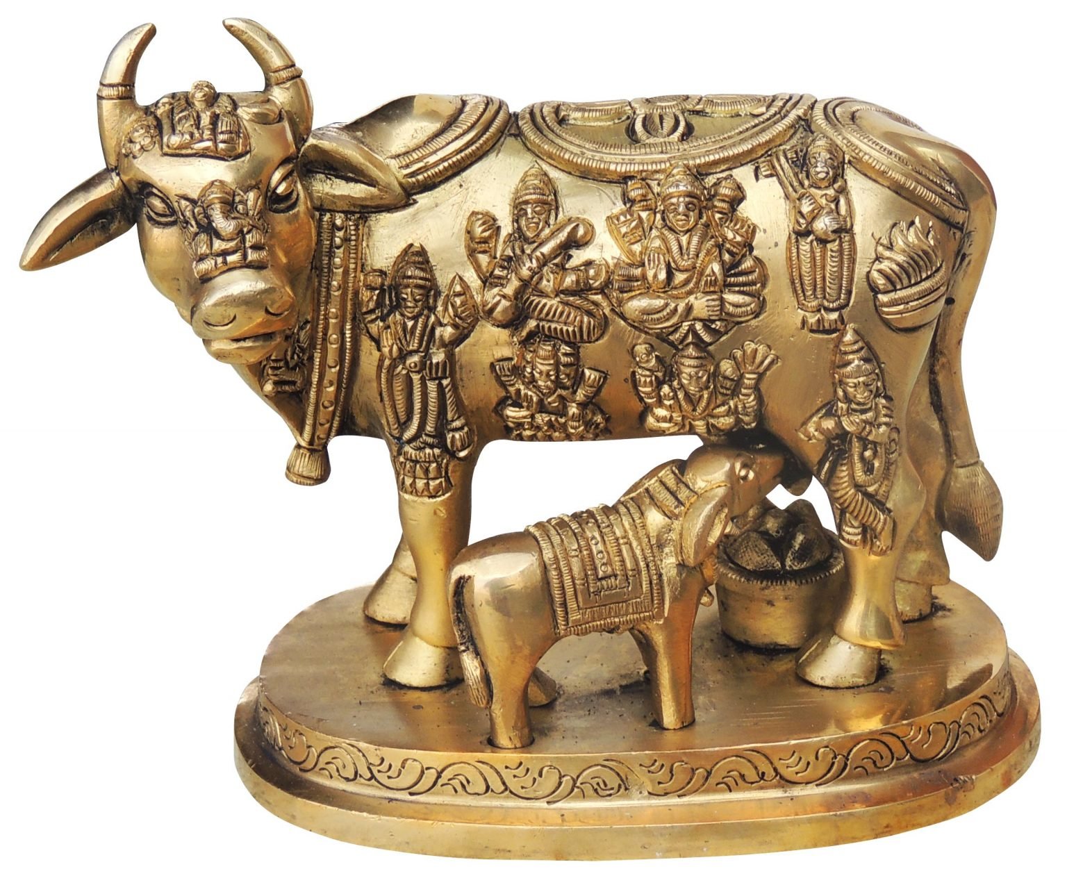 Brass Cow With Calf Gae Bachhda -- shrigramorganics