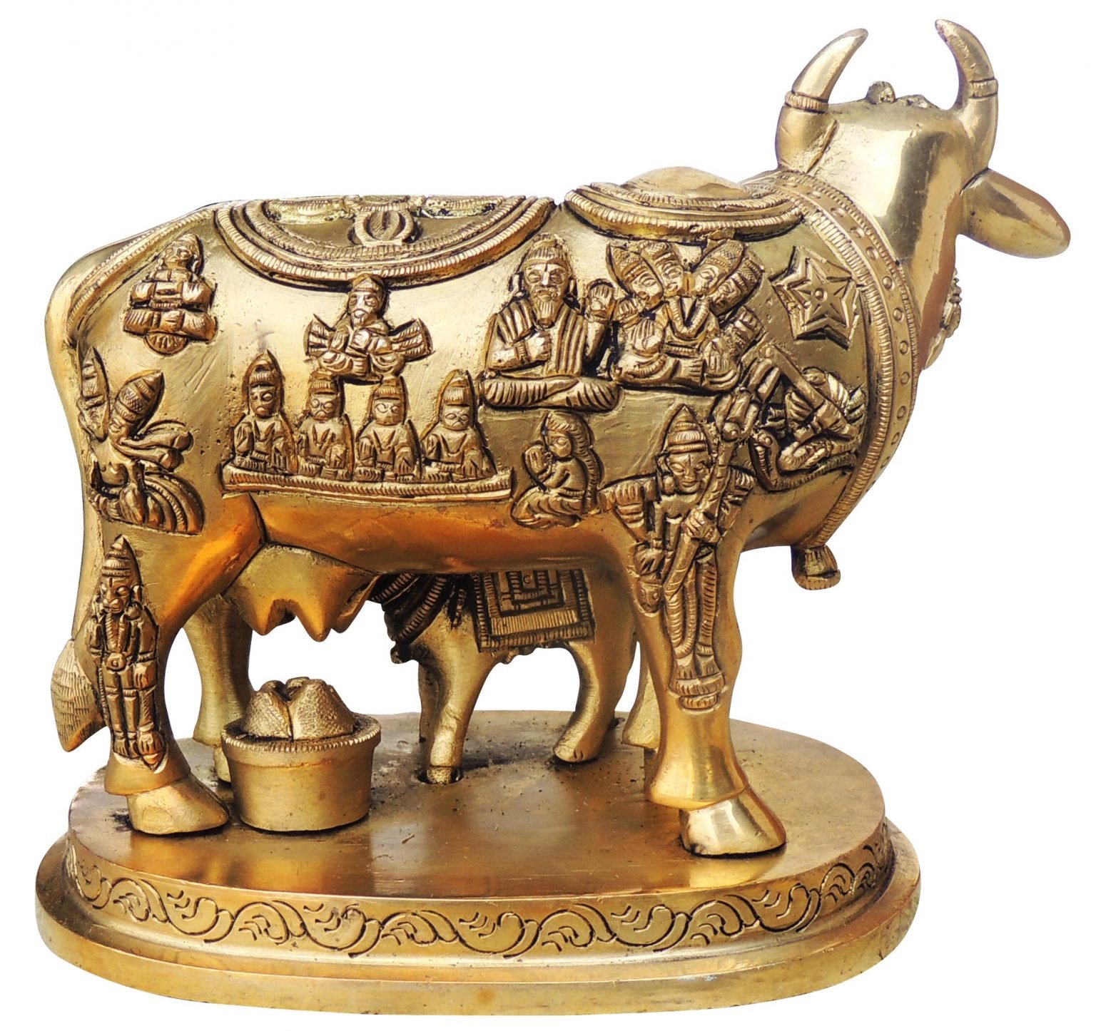 Brass Cow With Calf Gae Bachhda -- shrigramorganics